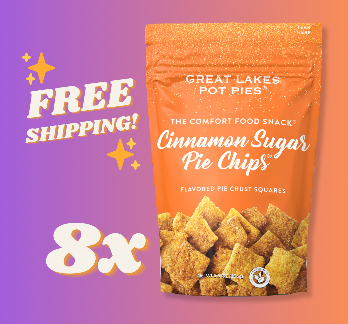 Cinnamon Sugar Pie Chips Bundle - 8 Pack | Great Lakes Pot Pies